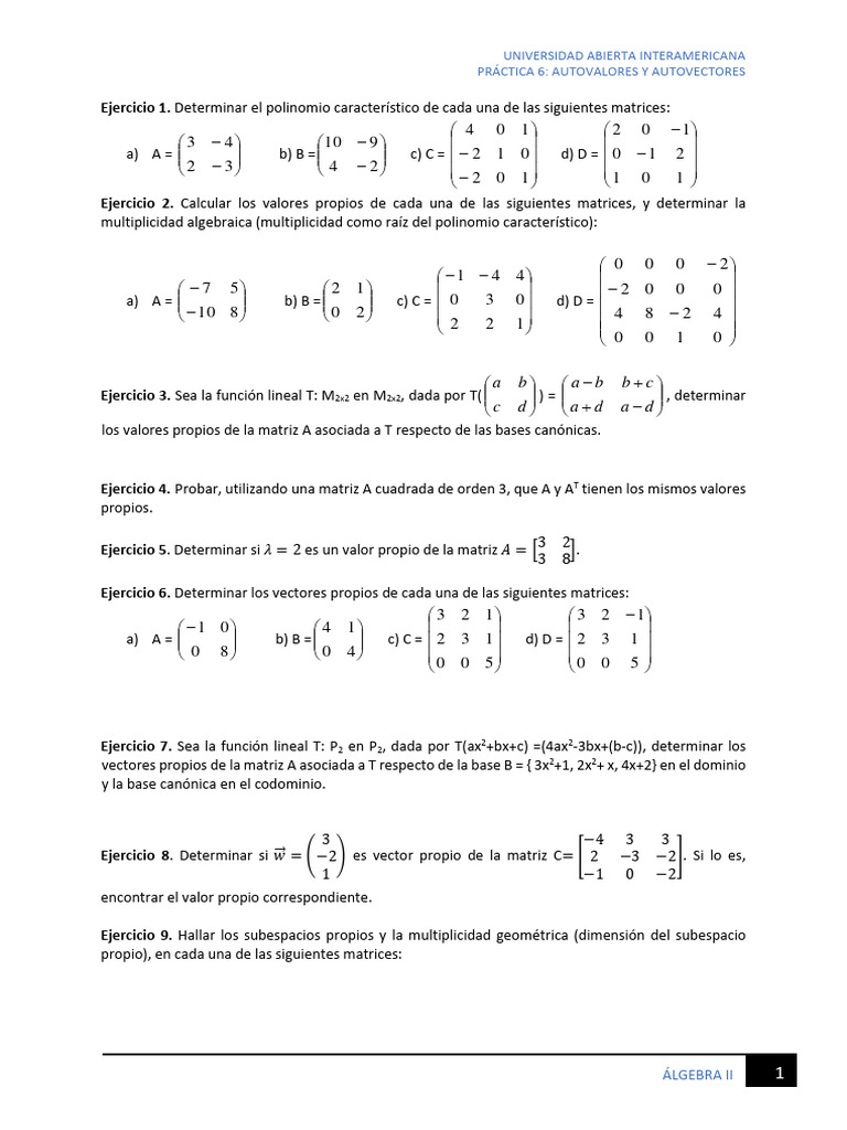 PRÁCTICA 6 - AUTOVALORES Y AUTOVECTORES | PDF | Valores propios y vectores propios | Matriz ...