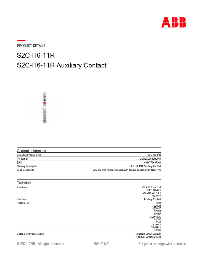2CDS200946R0001 s2c h6 11r | PDF | Electrical Engineering | Electronics