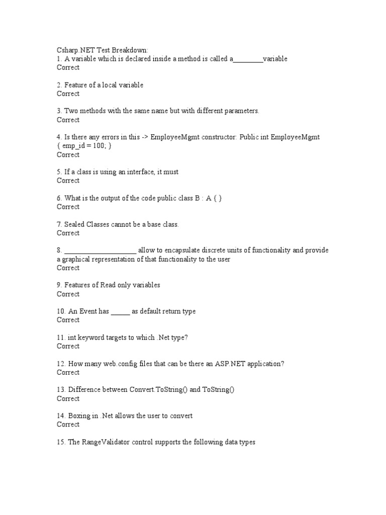 Csharp Interview Questions Pdf Class Computer Programming Method Computer Programming