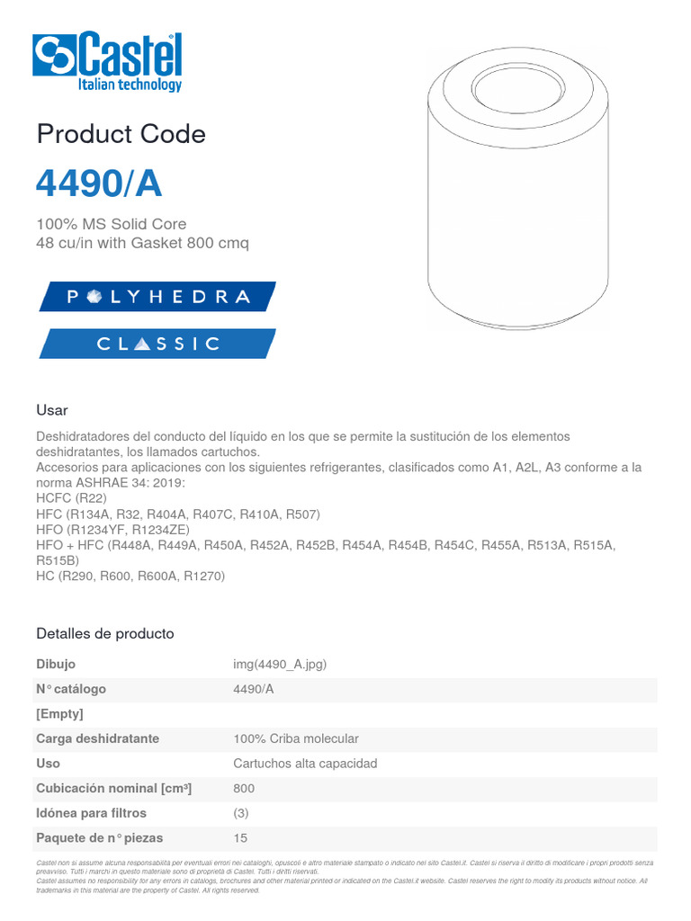 Filtro Castel 4490/A para Refrigerantes | PDF