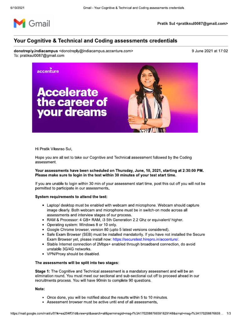 Accenture Assessment Mail | PDF