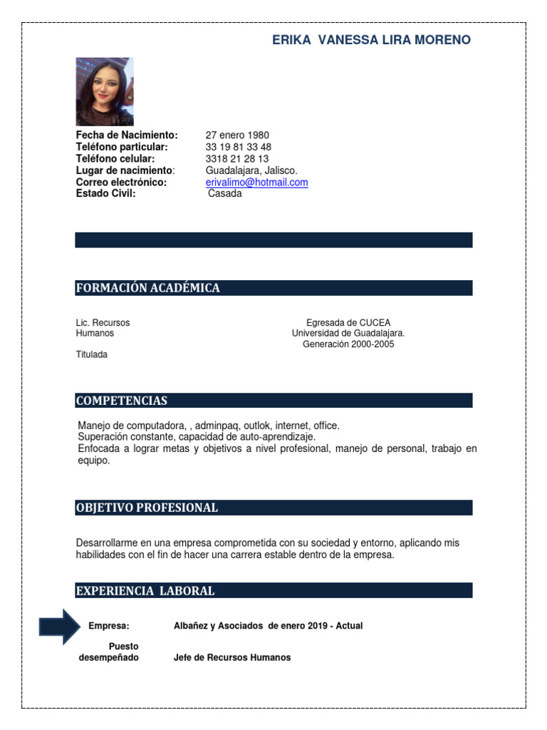 CV Erika - Vanessa - Lira | Descargar gratis PDF | Gestión de recursos ...