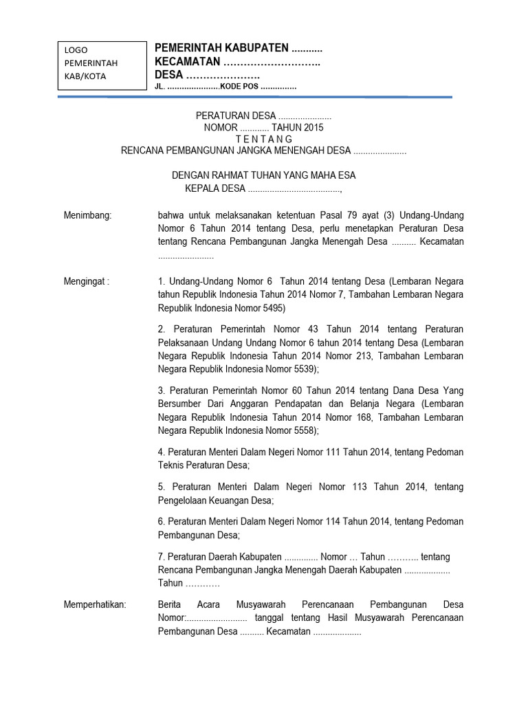 Contoh Perdes RPJMDes | PDF