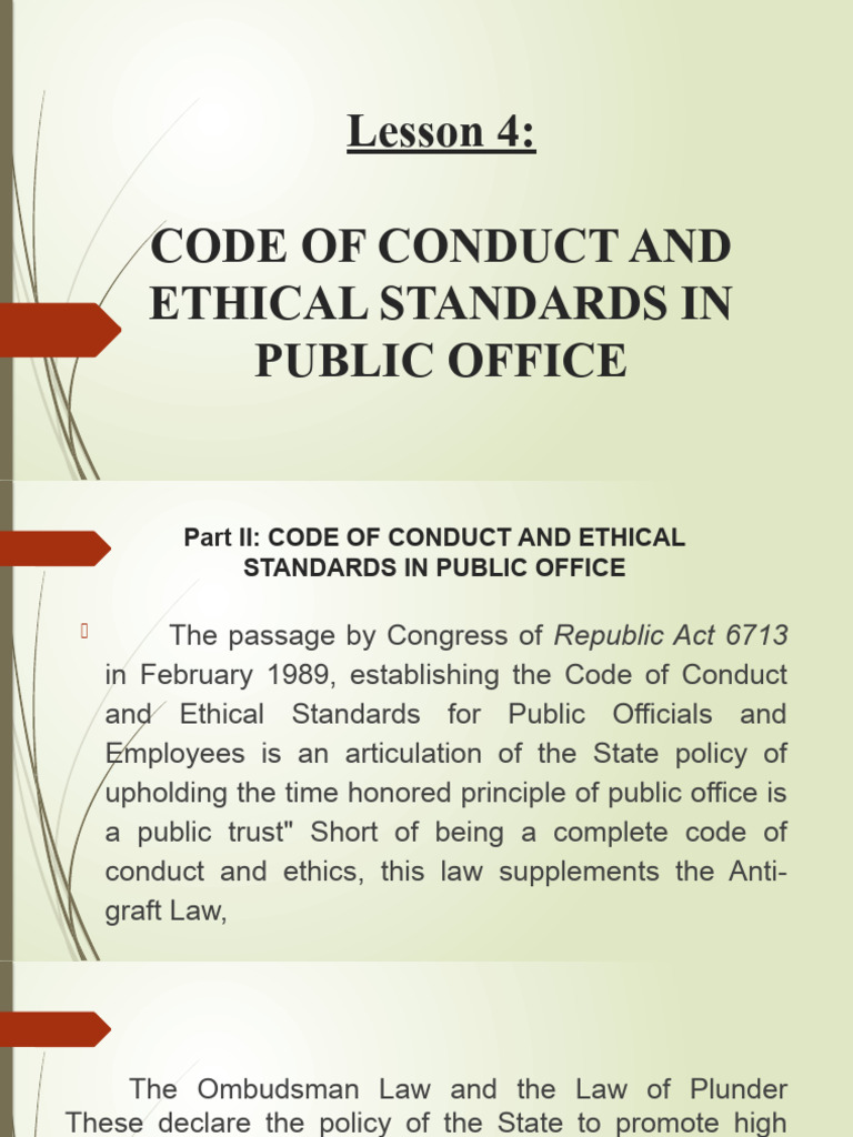 Chapter - 4 Code of Conduct and Ethical Standards in Public Officepublic - Ad | PDF | Employment ...