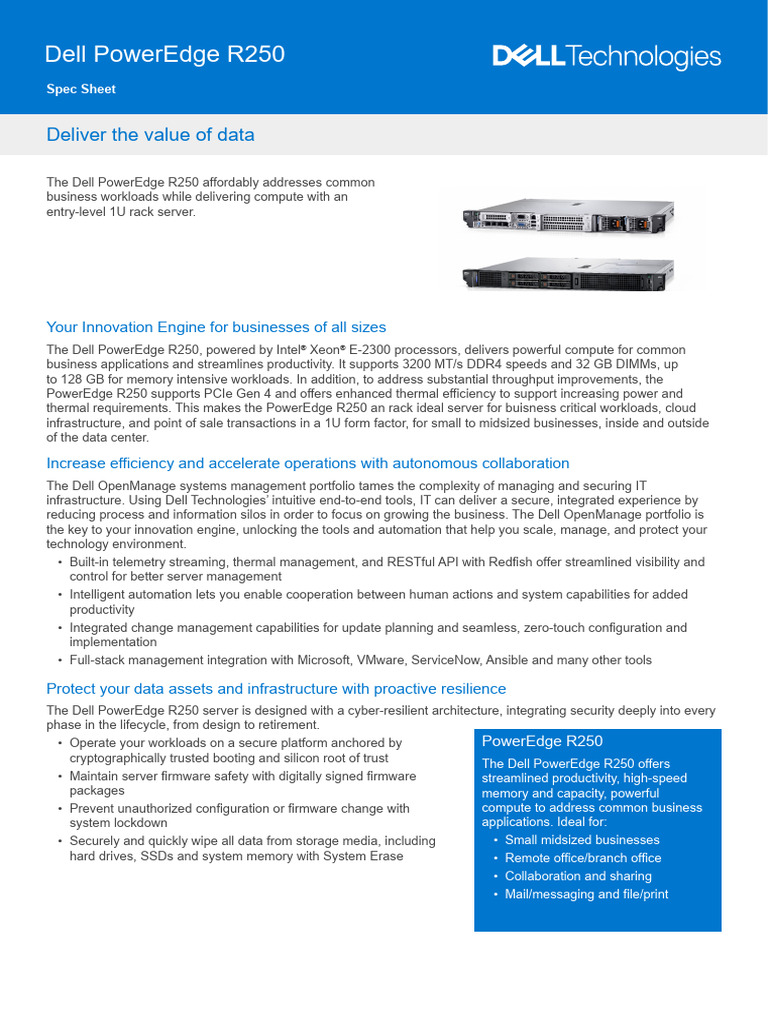 Dell Emc Poweredge r250 Spec Sheet | PDF | Solid State Drive | Hard Disk Drive