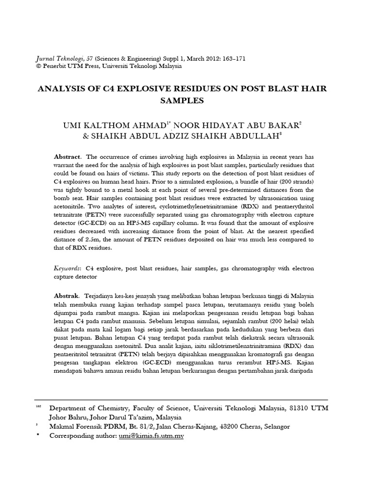 analysis of C4 explosives residue on post blas hair sample | PDF | Gas ... analysis of C4 explosives residue on post blas hair sample | PDF | Gas ...