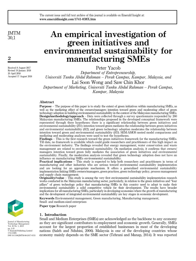 An Empirical Investigation of Green Initiatives and Environmental Sustainability For ...