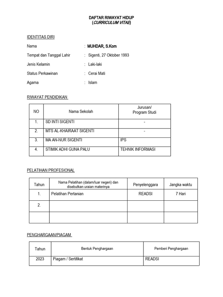 Formulir Daftar Riwayat Hidup Pemohon 0 | PDF Formulir Daftar Riwayat Hidup Pemohon 0 | PDF