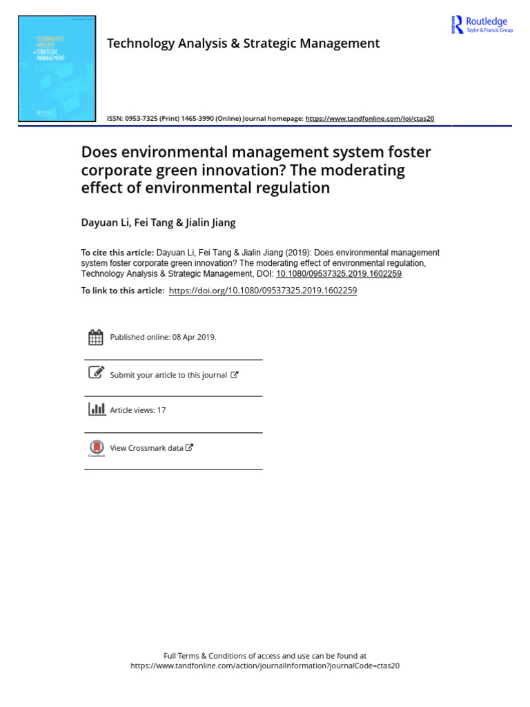 Does Environmental Management System Foster Corporate Green Innovation the Moderating Effect of ...