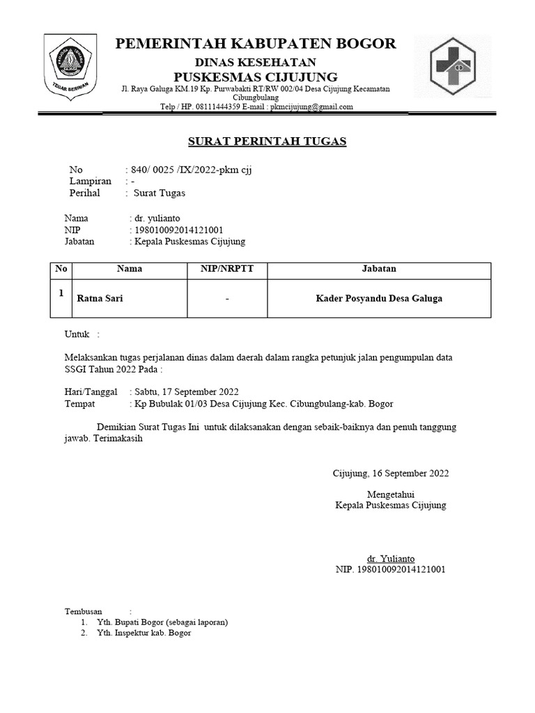 Surat Tugas Kader | PDF