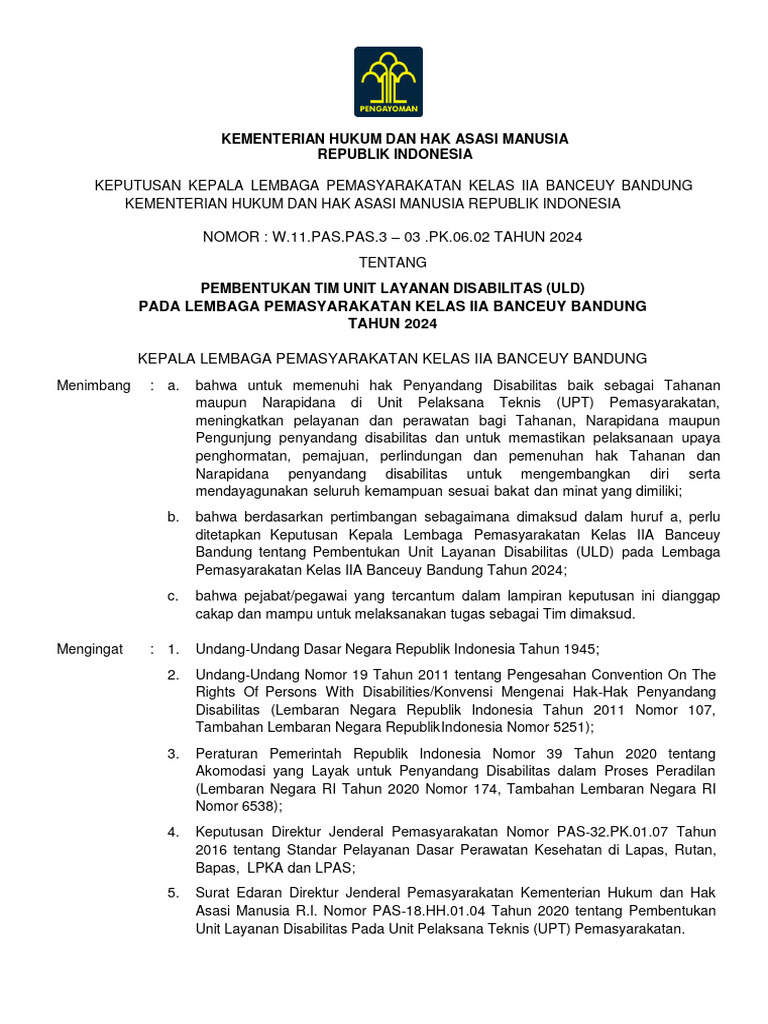SK ULD (Unit Layanan Disabilitas) Tahun 2024 | PDF