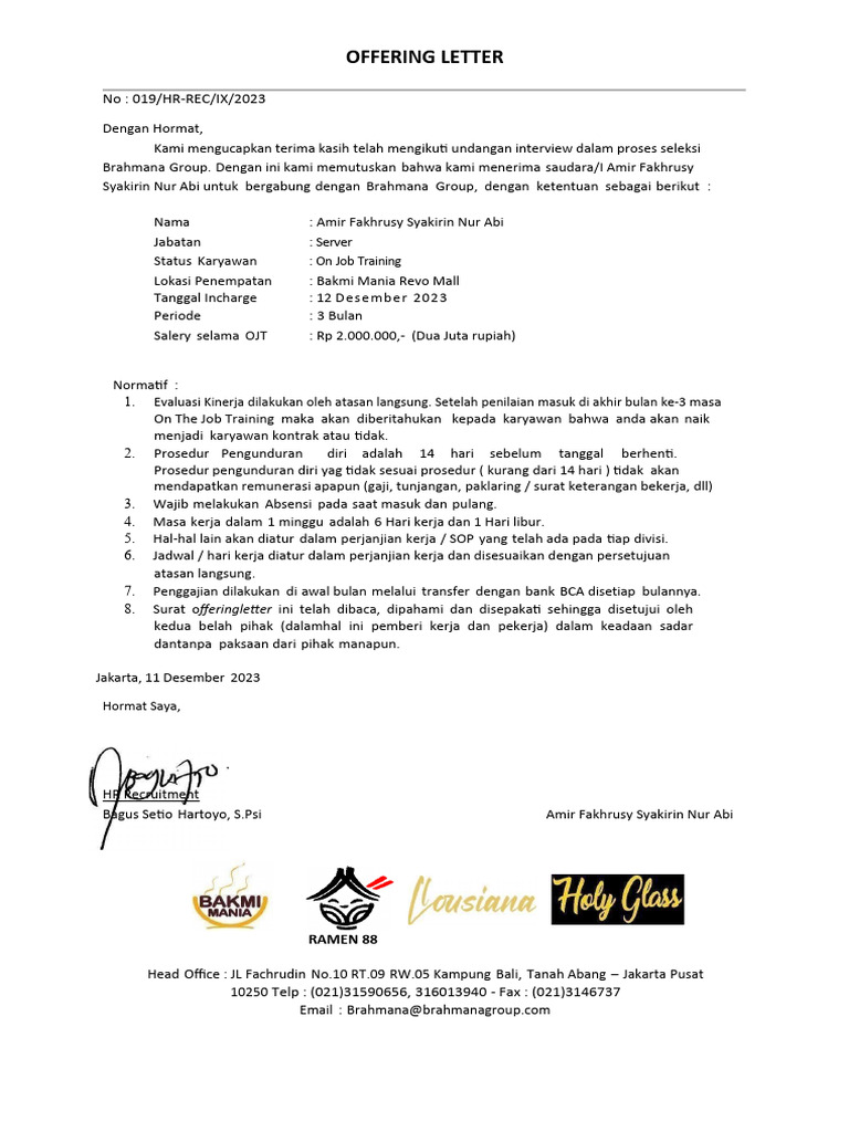 Offering Letter Tria | PDF