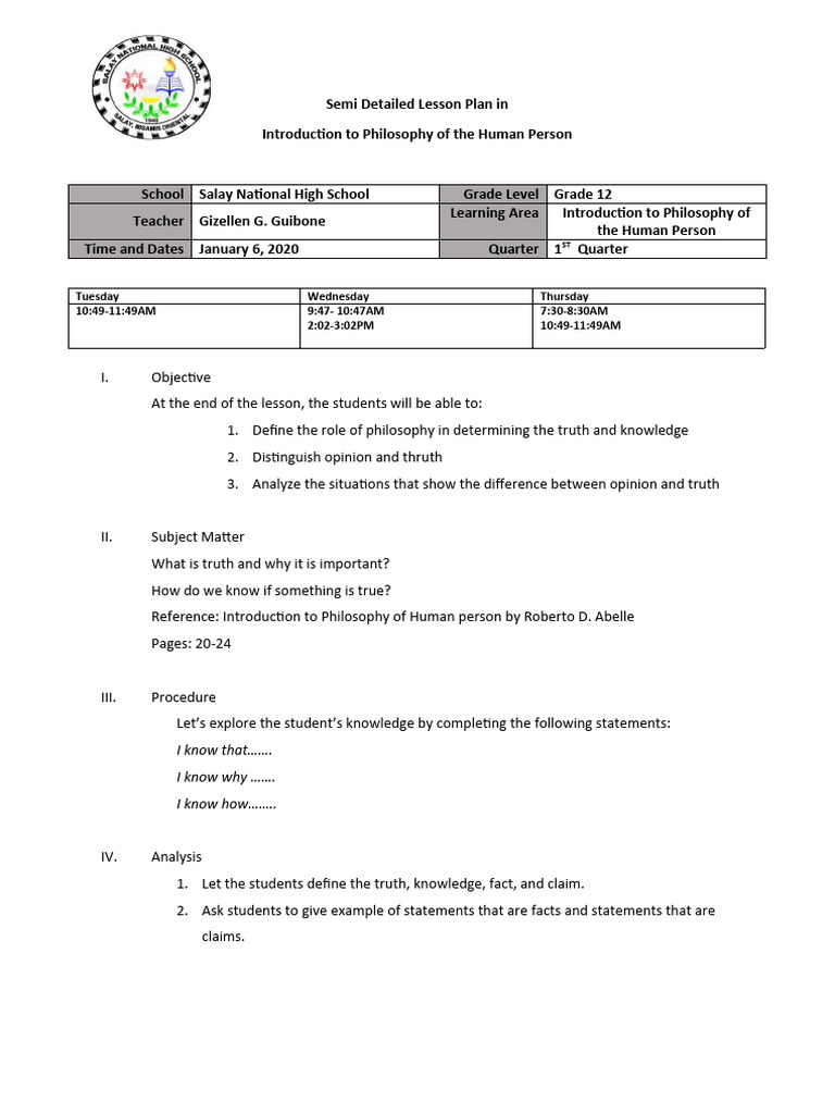 DLP Philo Week3 - Day1 | PDF | Truth | Knowledge