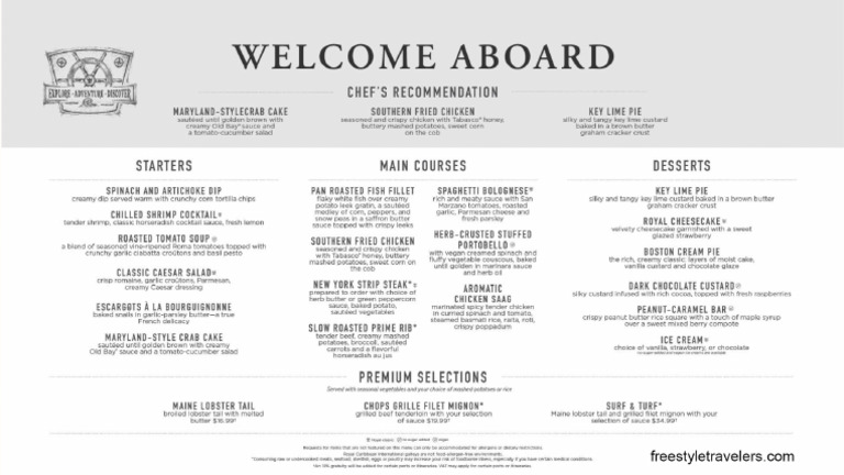 Welcome+Aboard+Menu+-+Royal+Caribbean+Main+Dining+Room | PDF
