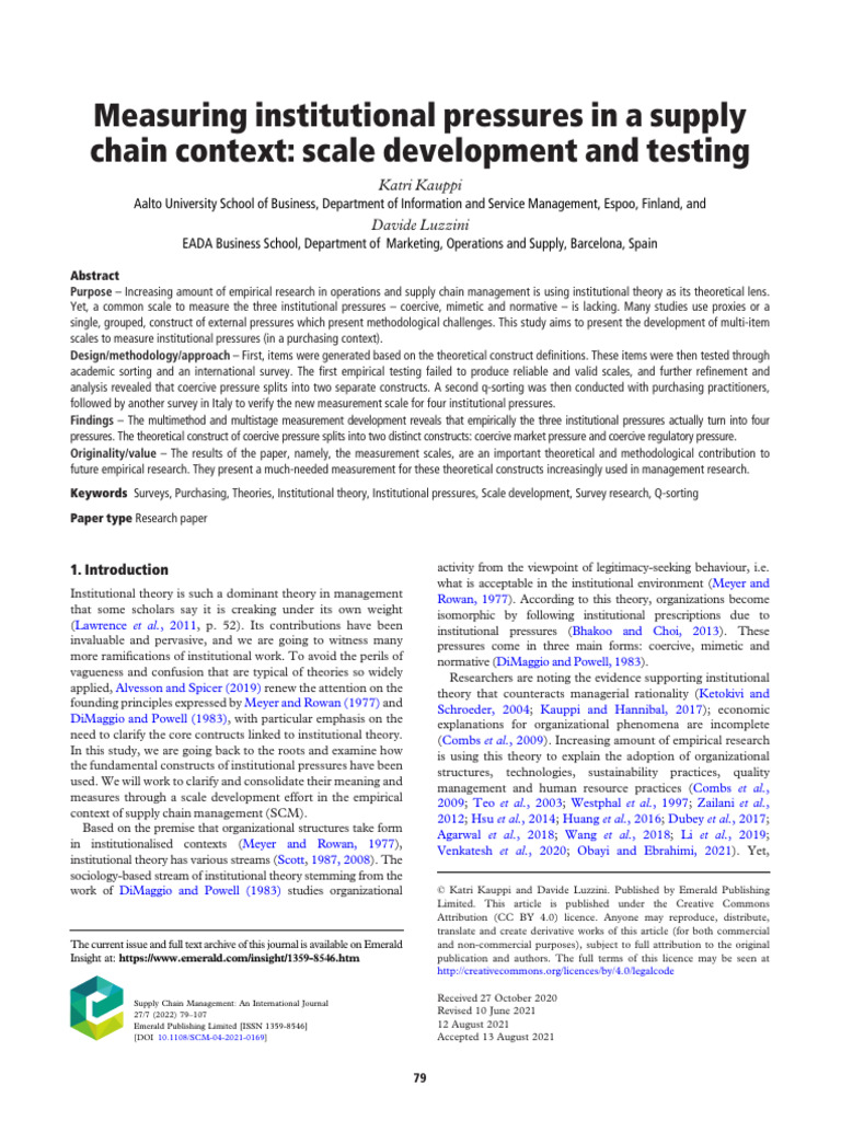 Institutional Pressures | PDF | Survey Methodology | Likert Scale