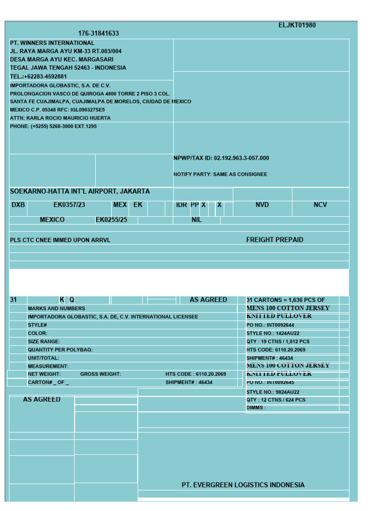Draft Hawb Eljkt01980 | PDF