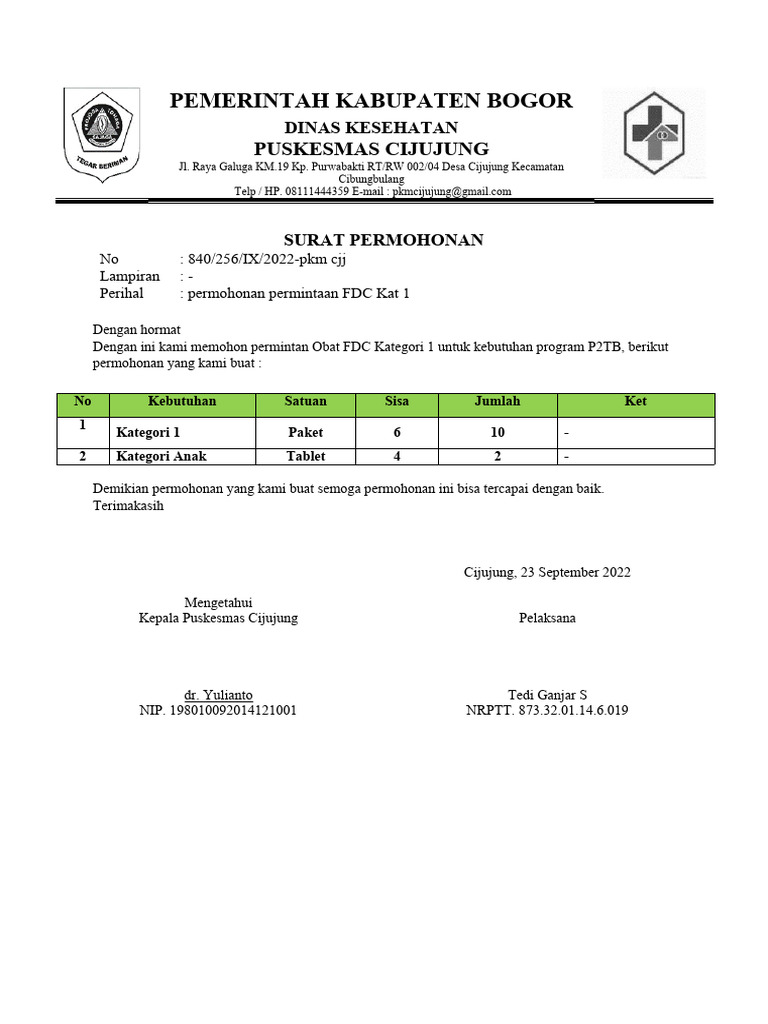 Surat Permohonan Obat Fogging | PDF