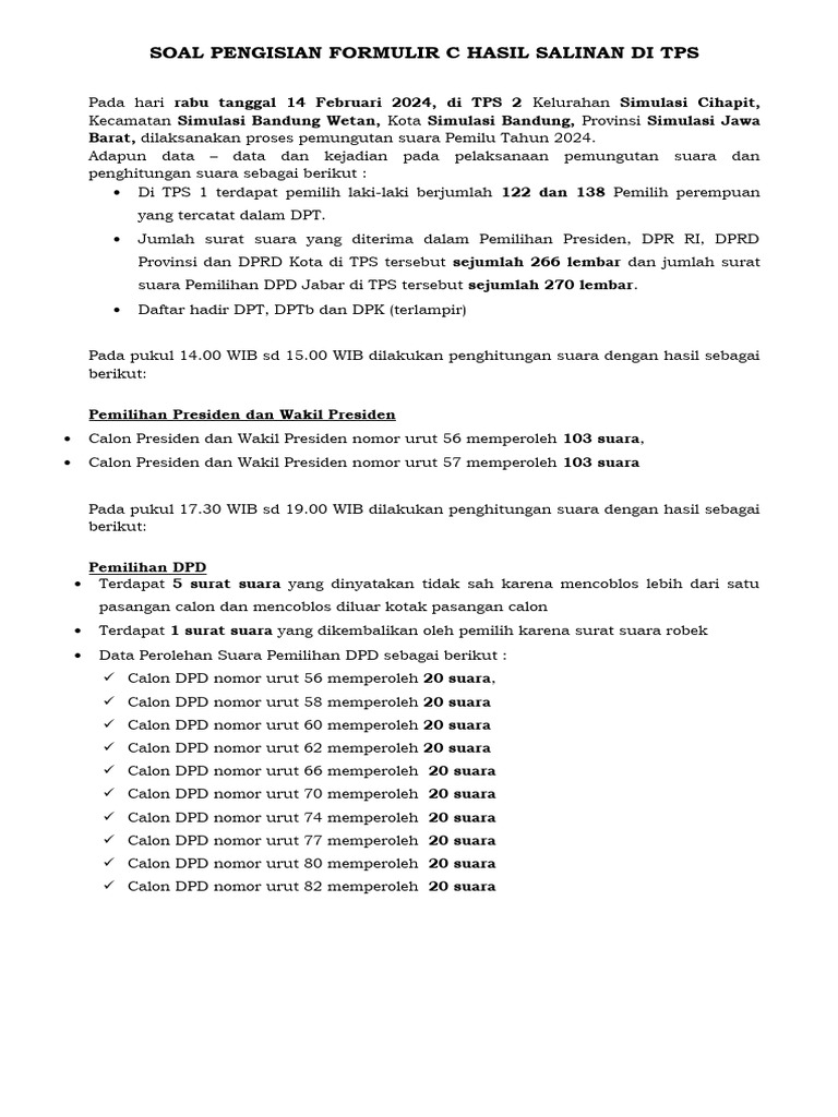 Soal Pengisian Formulir C Hasil Salinan - Pps | PDF Soal Pengisian Formulir C Hasil Salinan - Pps | PDF