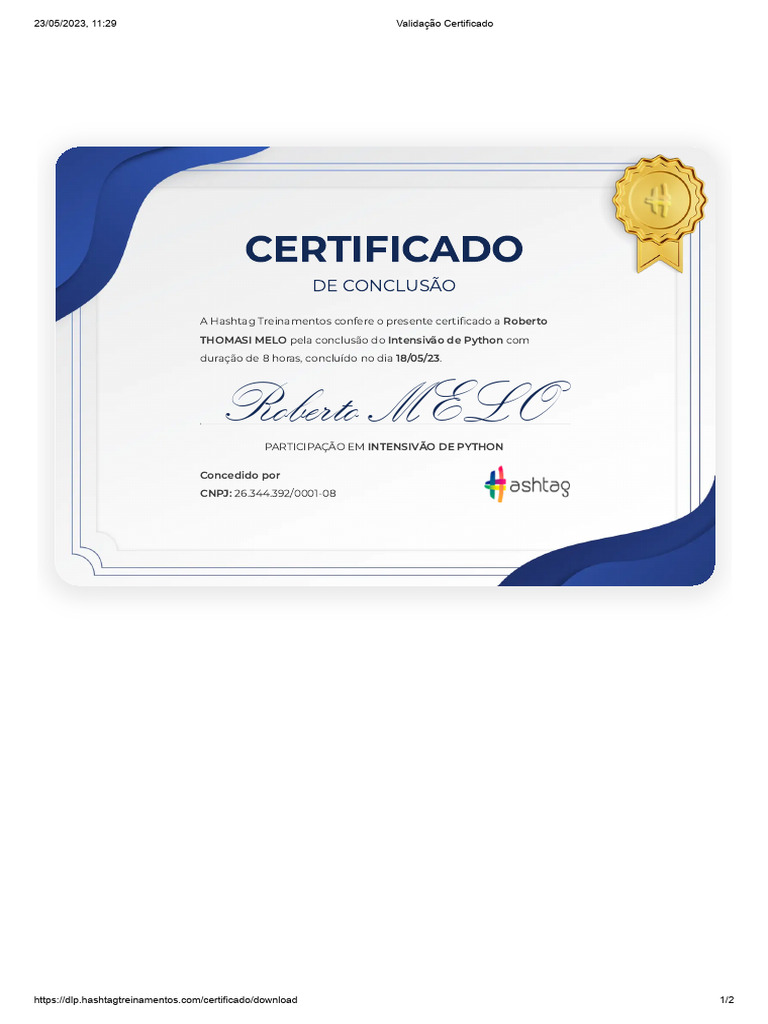 Certificado Python Hashtag Treinamentos | PDF
