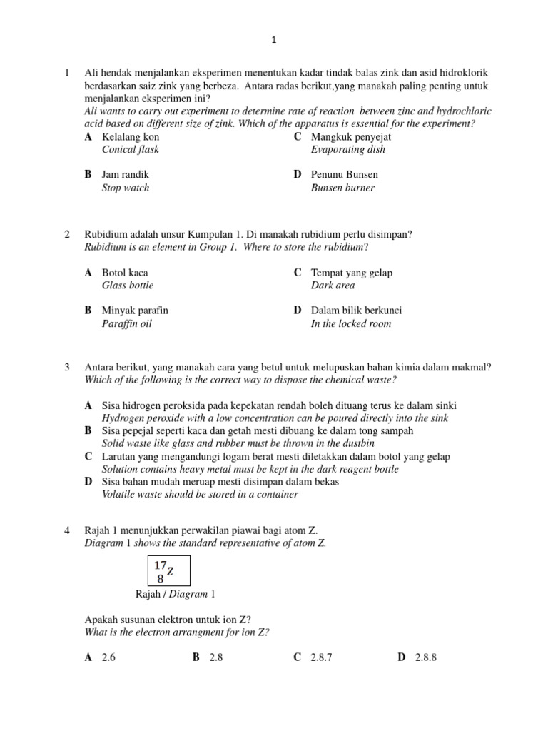 Soalan Pat Kimia K1 T4 2023-1 | PDF