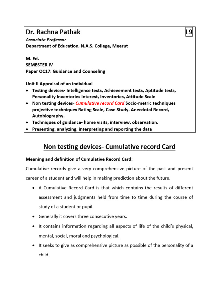 Cumulative Record Report | Download Free PDF | Psychology | Information