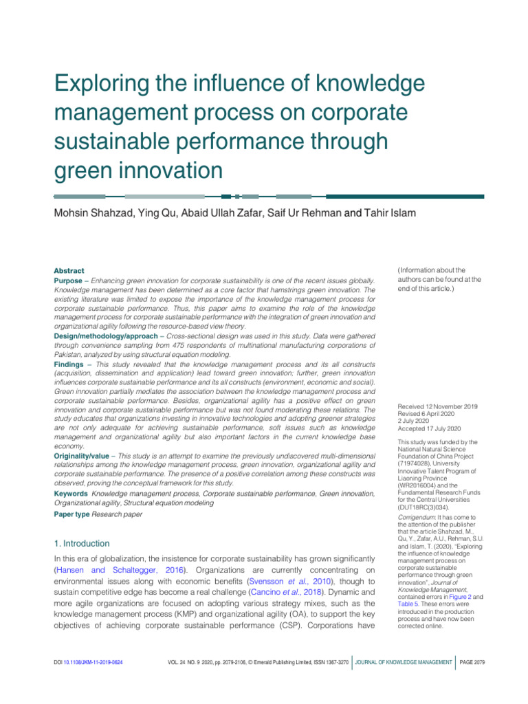 Exploring the Influence of Knowledge Management Process on Corporate ...