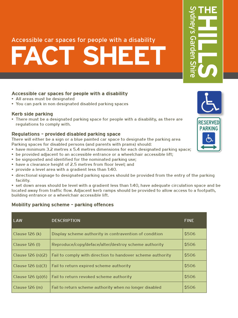 Fact Sheet - Accessible Car Spaces For People With A Disability | PDF ...