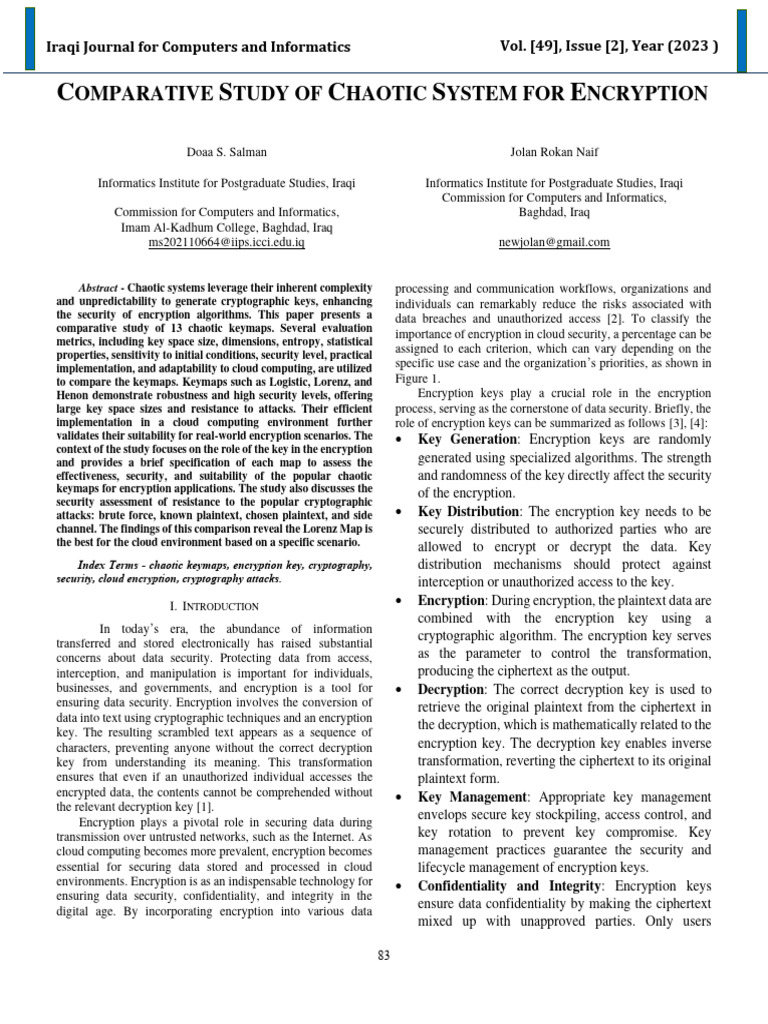 Comparative Study of Chaotic System For Encryption | PDF | Key (Cryptography) | Encryption
