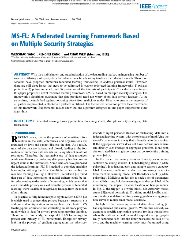 MS-FL A Federated Learning Framework Based On Mult | PDF | Machine Learning | Secure Communication