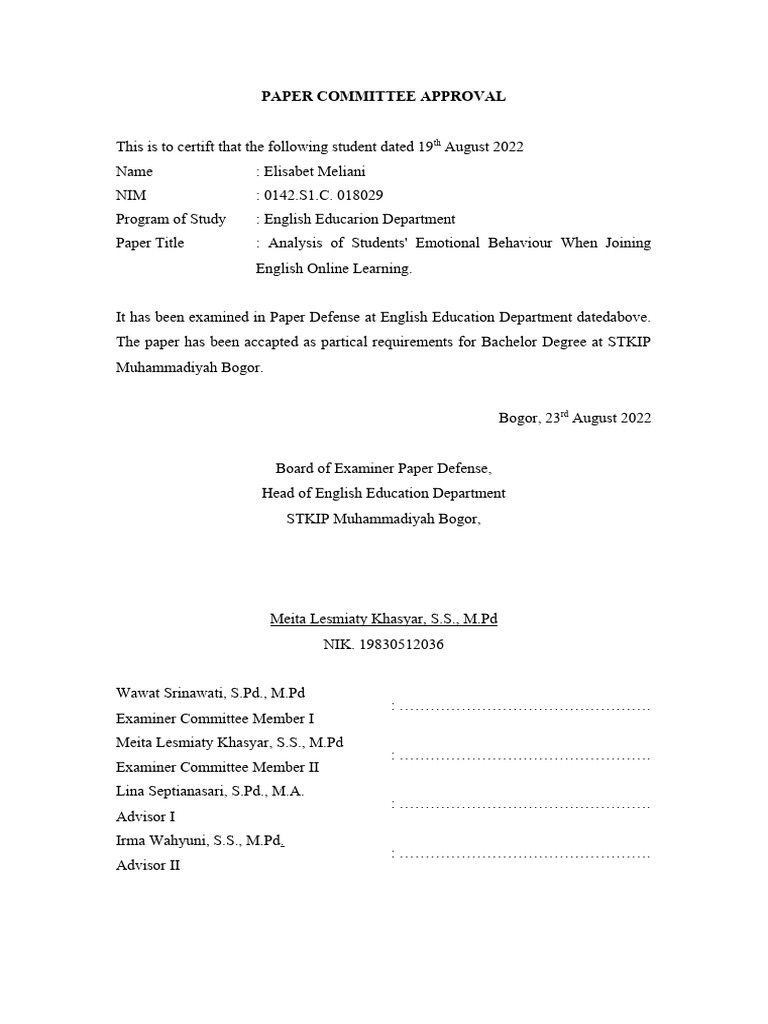 Paper Committee Approval | PDF | Academic Degree | Qualifications