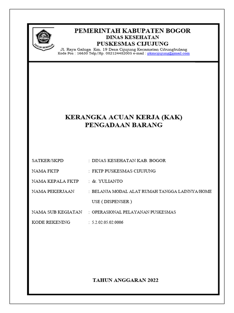 Kak Pengadaan Dispenser | PDF