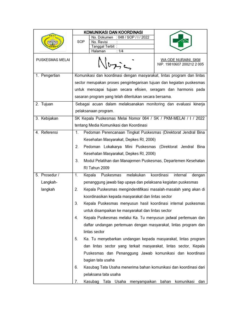 4.2.1 EP e SOP KOMUNIKASI & KOORDINASI | PDF