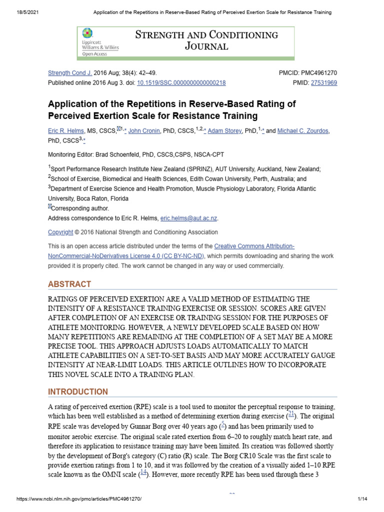 Application of The Repetitions in Reserve-Based Rating of Perceived ...