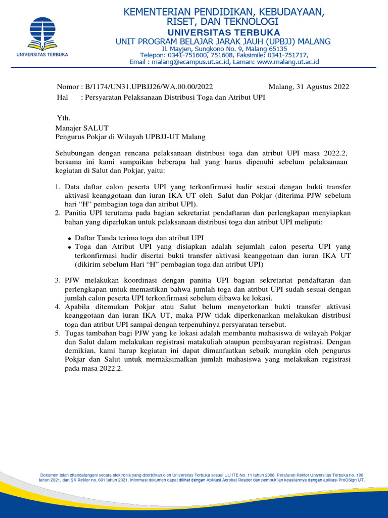 Distribusi Toga dan Atribut UPI 2022 | PDF