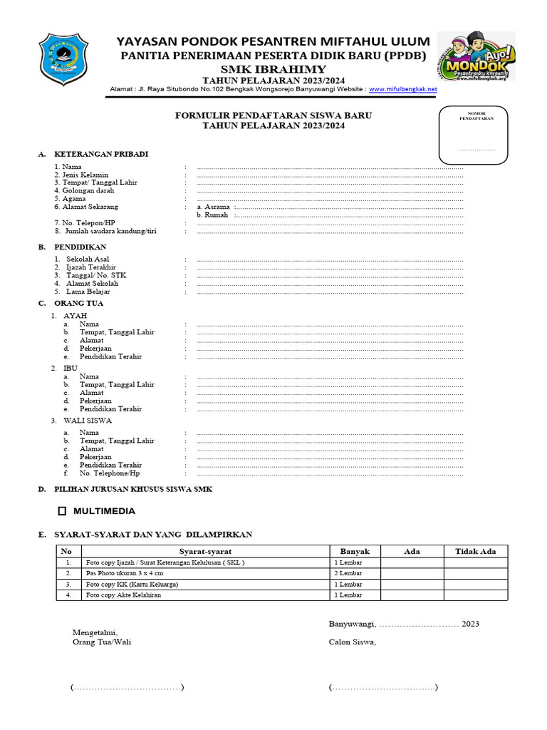 Formulir PPDB SMK 2022 | PDF
