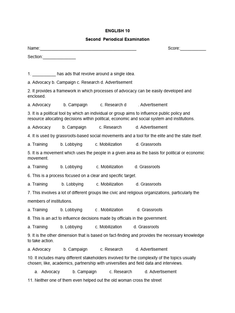 English 10 m2 Test Paper | Download Free PDF | Human Communication