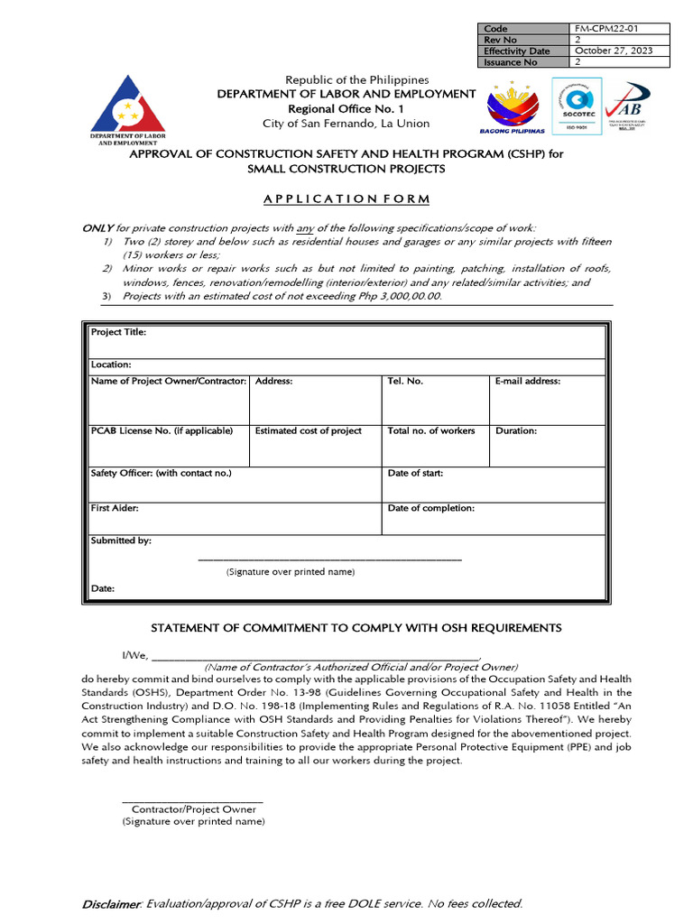 2 Application Form - Simplified - 10.27.23 | PDF | Occupational Safety ...