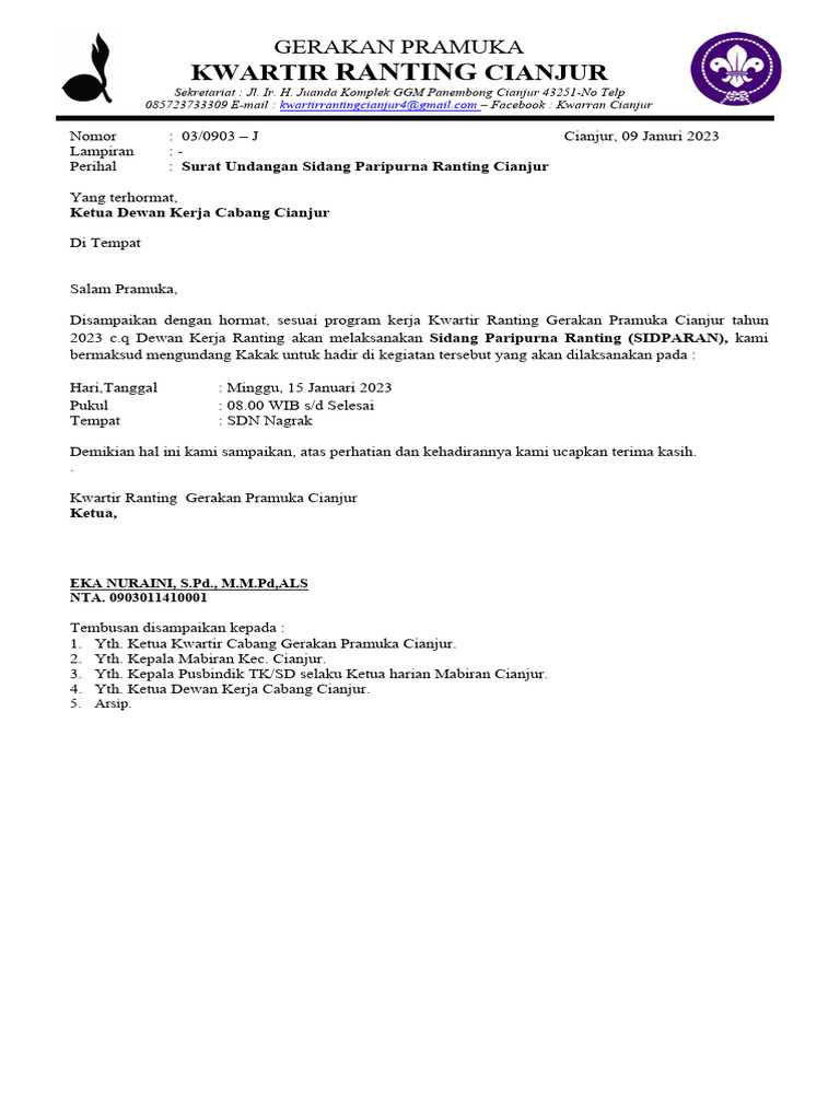 Surat Undangan DKC Sidparan 2023 Nagrak | PDF