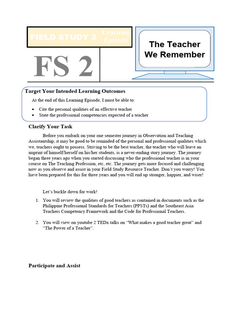 FS 2 | PDF | Learning | Teachers
