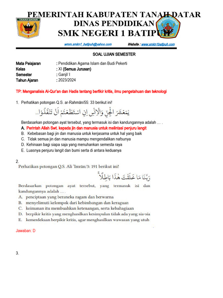 Nicha Adriani - Soal Pai Kelas Xi Ganjil 2023 | PDF