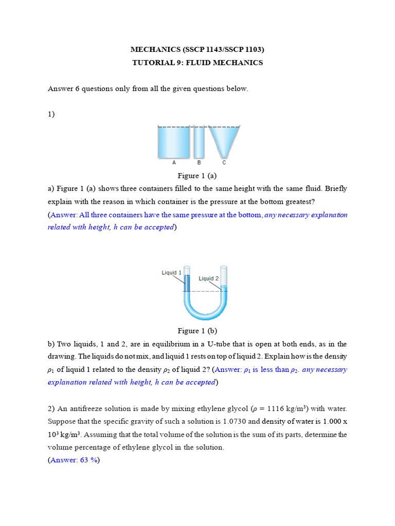 Tutorial 9 | PDF | Pressure | Density