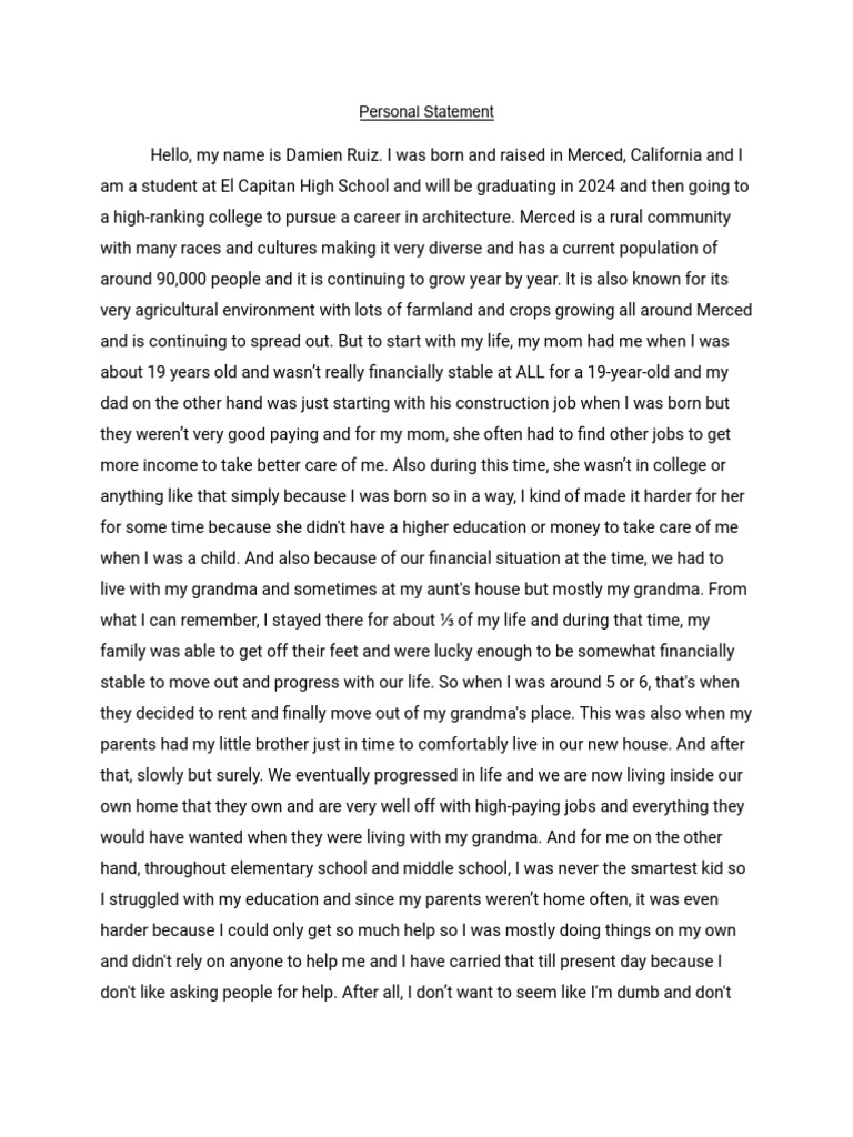 Damien Ruiz - Personal Statement 1 | PDF