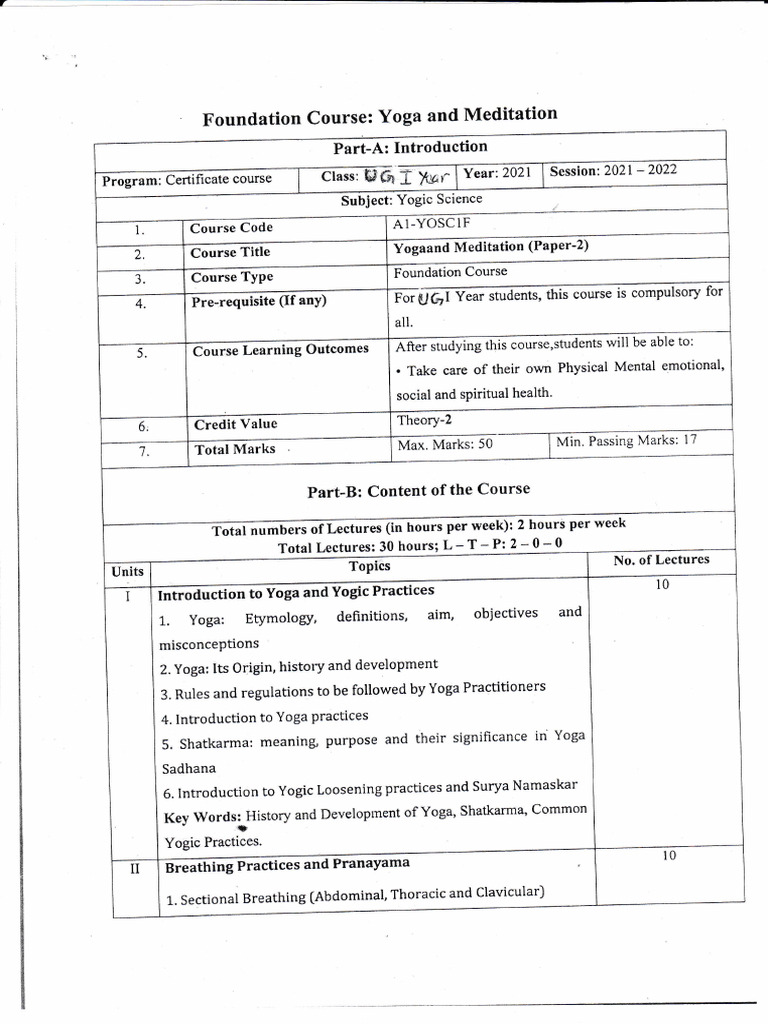 Foundation Course Yog and Dhayan VG | PDF | Yoga | Meditation