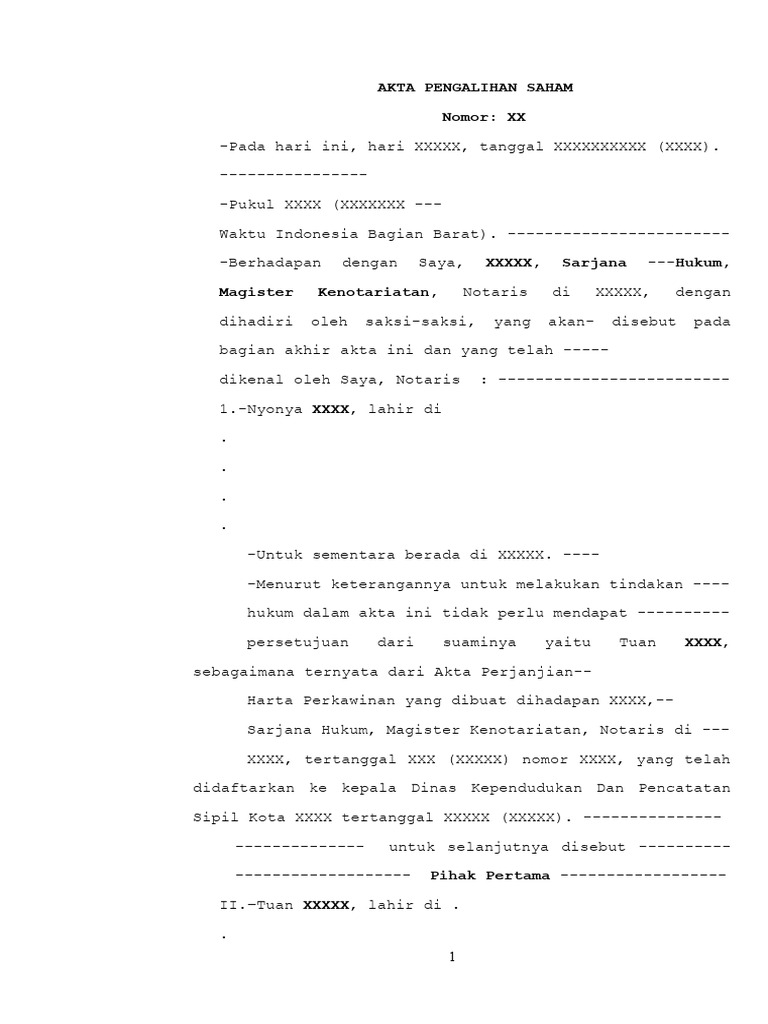 Akta Pengalihan Saham PT.XXXX | PDF