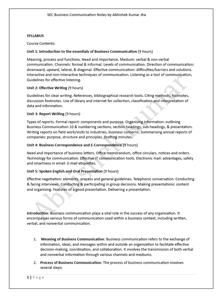 SEC Business Communication Notes | PDF | Communication | Negotiation