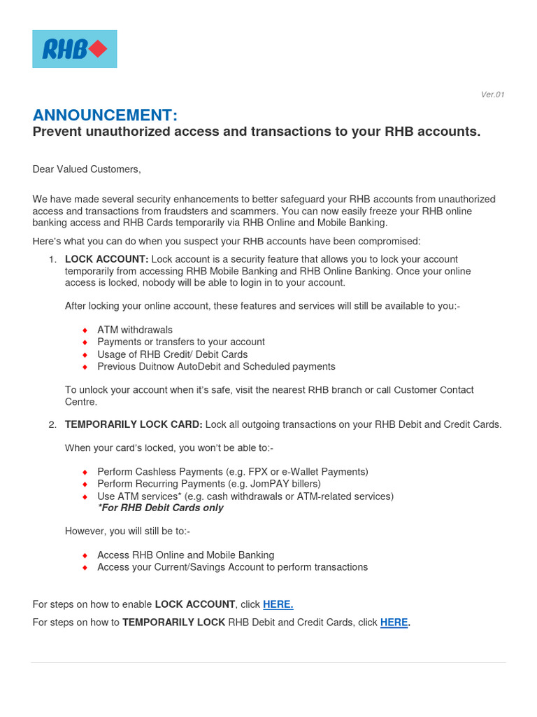 Announcement:: Prevent Unauthorized Access and Transactions To Your RHB ...