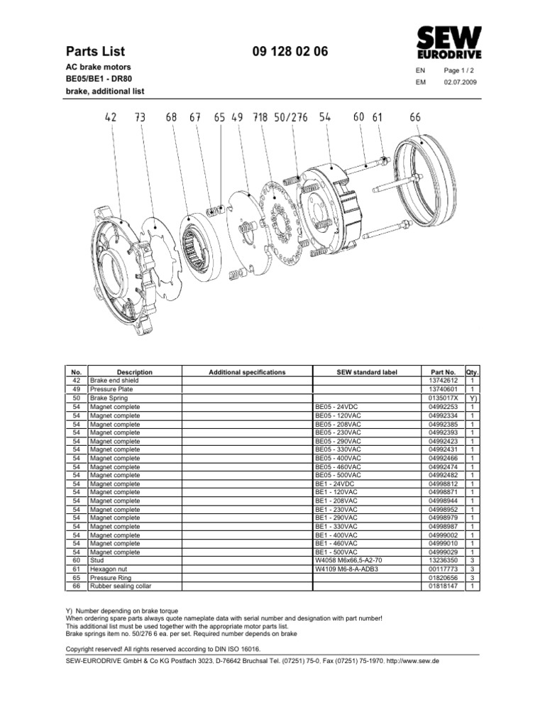 Parts List 09 128 02 06: AC Brake Motors BE05/BE1 - DR80 Brake ...