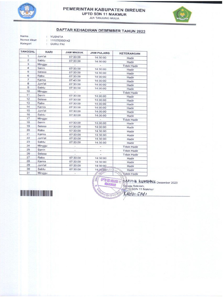 Absen Desember | PDF