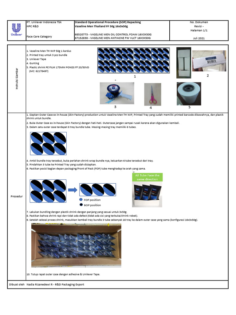 SOP Repacking Vaseline Men TH 50g | PDF