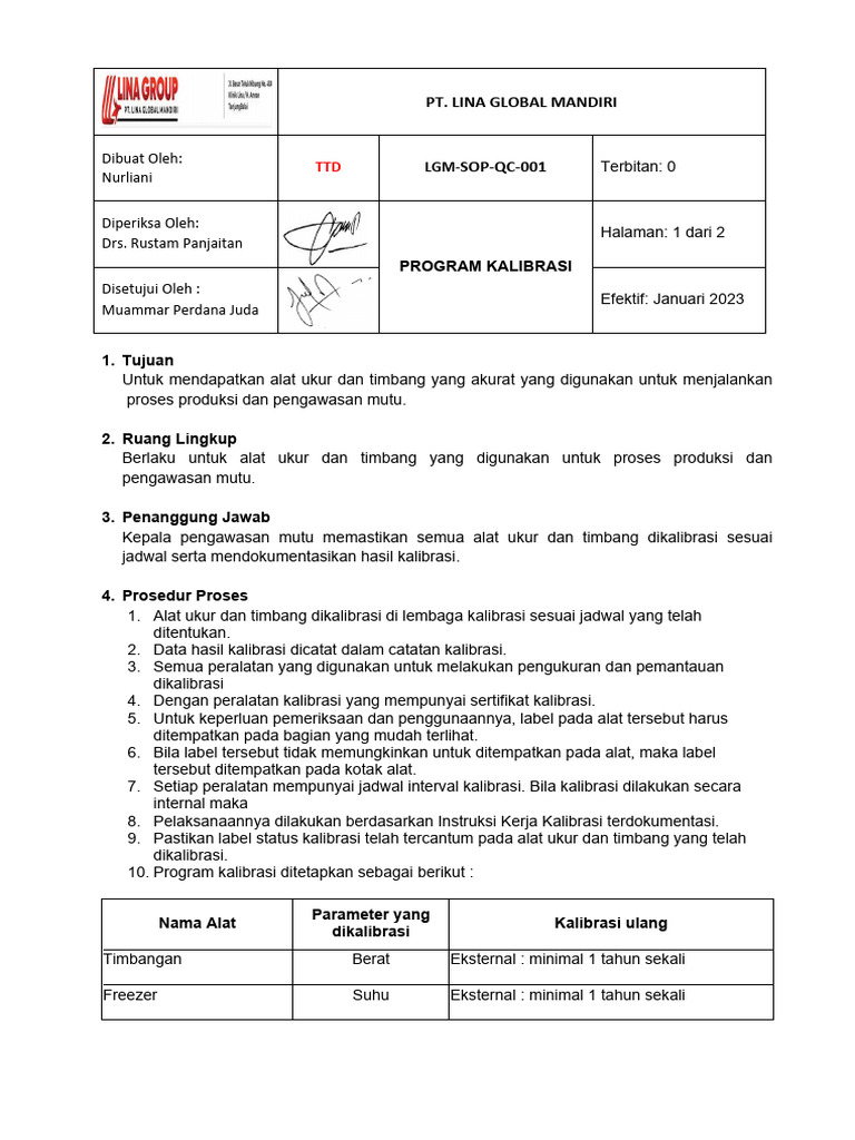 SOP-04-Program Kalibrasi | PDF